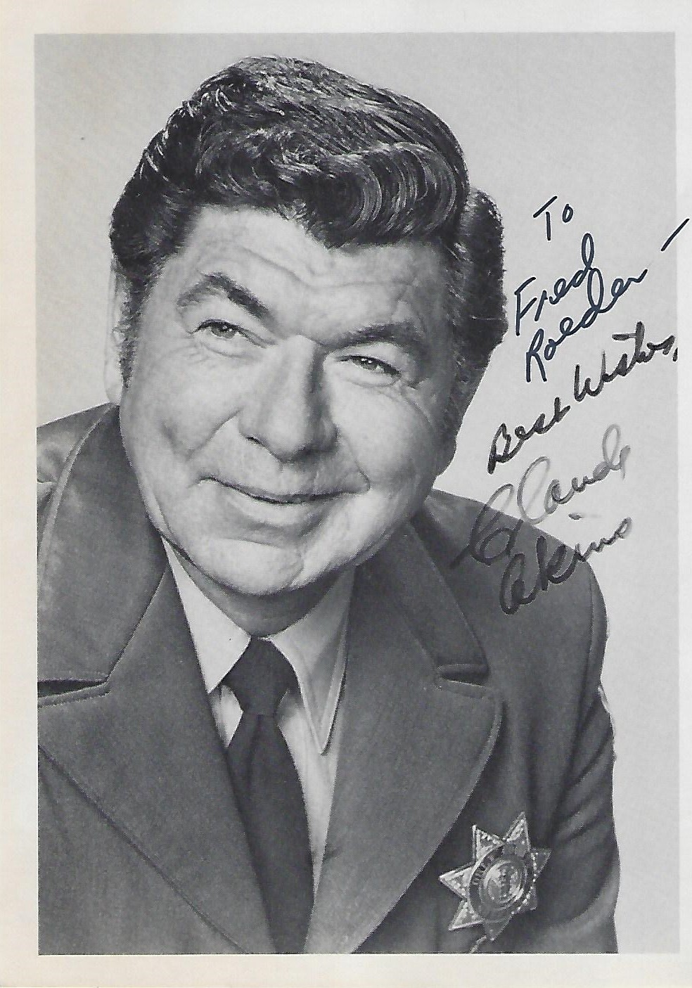 Very Nice Paper Photo Signed by CLAUDE AKINS BJ & the Bear Sheriff Lobo ...