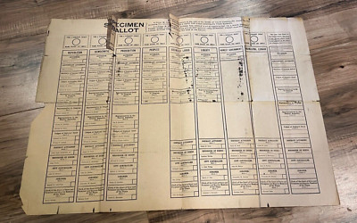 RARE. 1898 Specimen Ballot 10th Election District 10th Ward ...
