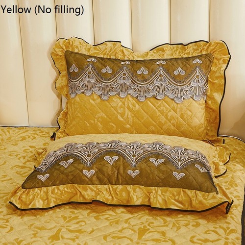 2X Pillowcase Embroidered Lace Velvet Ruffled Zip Pillow Case Home ...