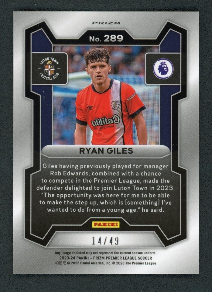 2023-24 RYAN GILES 14/49 PANINI PRIZM PREMIER LEAGUE VELOCITY RED ...