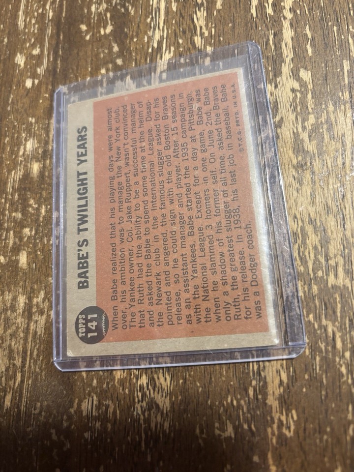 1962 Topps Baseball #141 HOF Babe Ruth Special Twilight Years New York ...