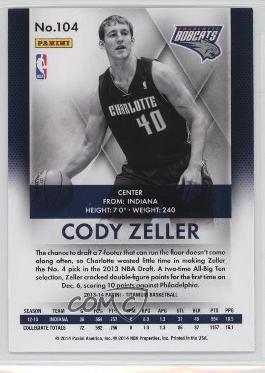 2013-14 Panini Titanium Retail /149 Cody Zeller #104 Rookie RC | eBay