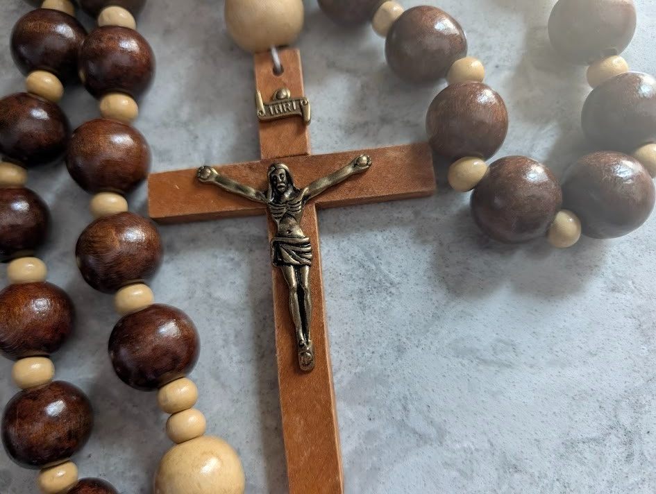 Vintage Wood Wooden Wall Catholic Holy Rosary Bead Beads 35” | eBay UK