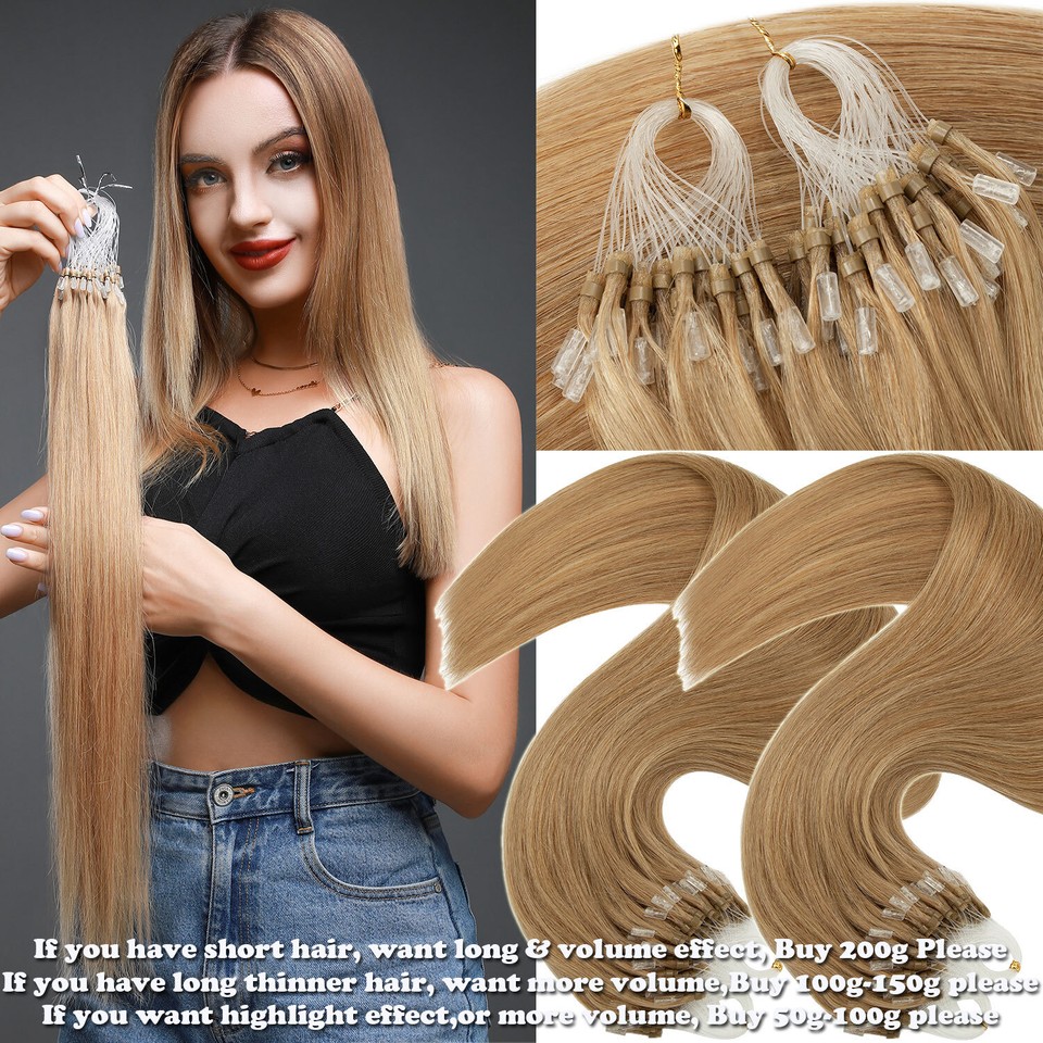 HOT Loop Micro Ring Link Hair Extensions Russian Real Human Hair Micro ...