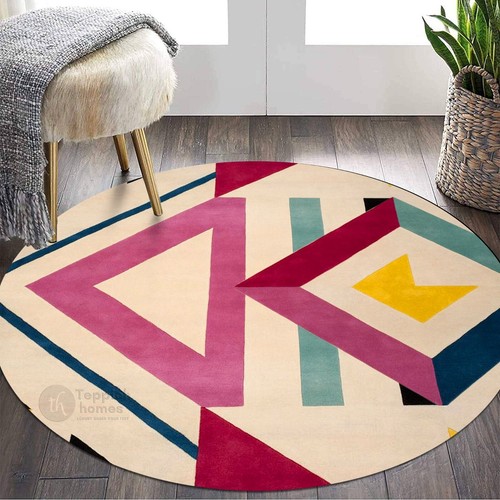 Bedroom rug, Geometric carpet, Round area rugs, 7x7, 8x8, 9x9, Hand ...