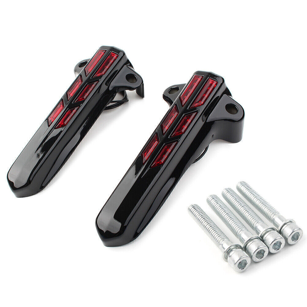 LED Red Light Front Lower Black Fork Leg Cover for Harley FLHR FLHTK ...