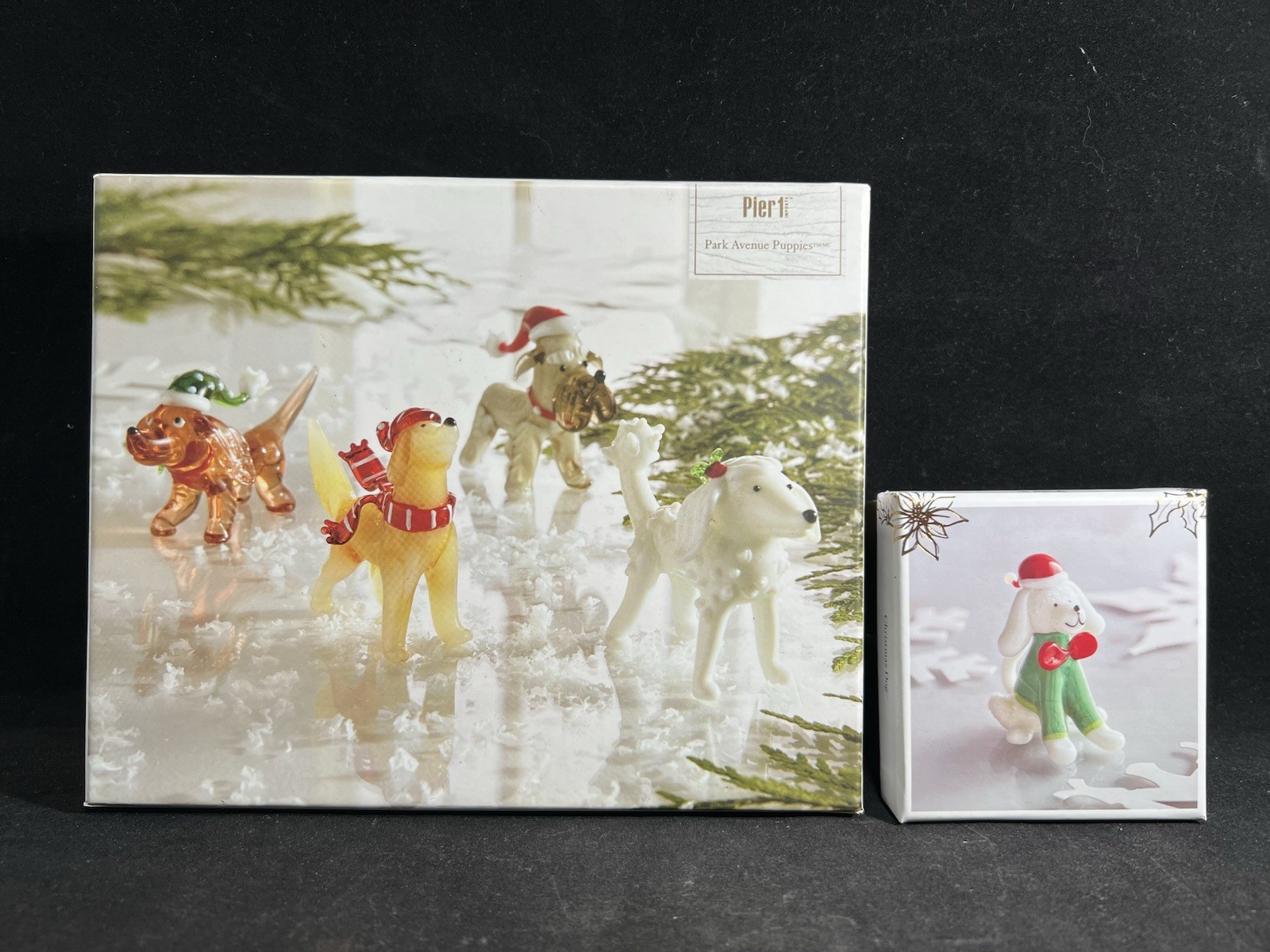 Complete Set of 4 PIER 1 Park Avenue Puppies & Poodle Christmas Glass ...