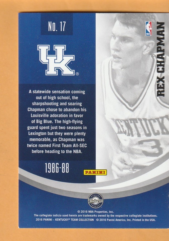 Rex Chapman Kentucky Wildcats 2016 Panini #17 Owensboro KY | eBay