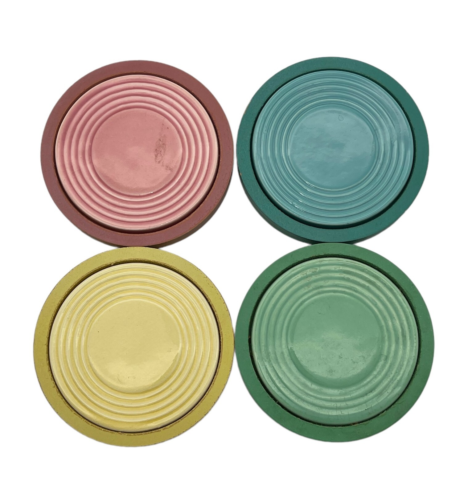 Vtg Fiestaware Coaster Set Lot of 4 Green Pink Yellow Blue Stoneware ...