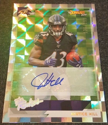 2019 DONRUSS FOOTBALL "THE ROOKIES" JUSTICE HILL RC AUTOGRAPH #125/299 ...