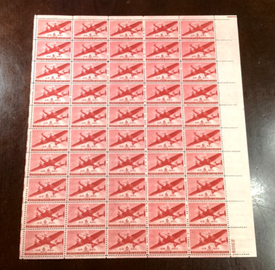 US Airmail Stamps #C25 Full Sheet Of 50 Twin Motored Transport Plane ...