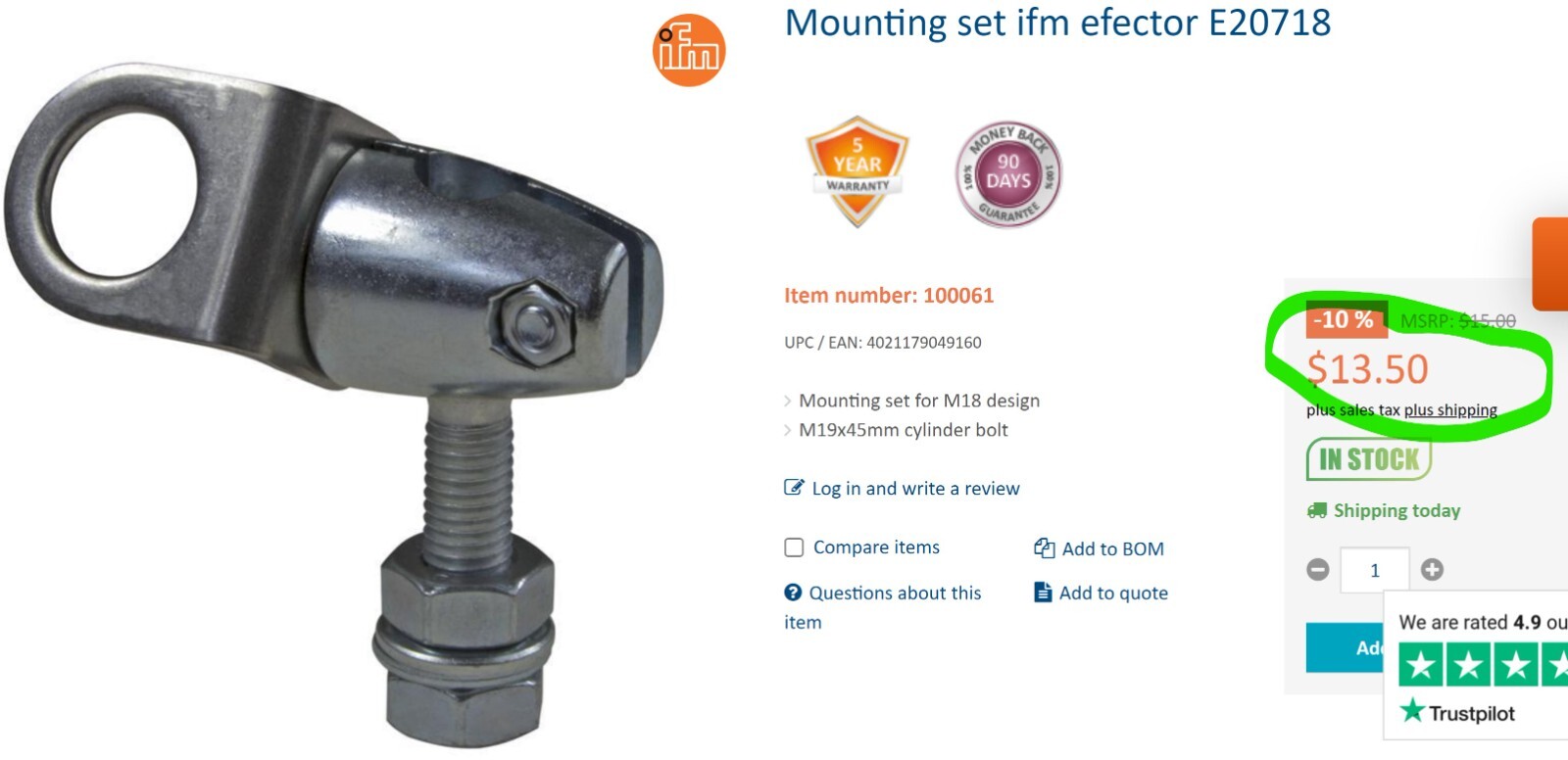 ifm E20718 Mounting Set 1 Freestanding Sensor Bracket Mount for sale ...