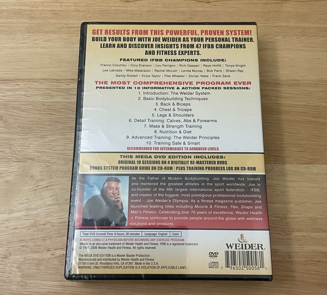 Joe Weiders Bodybuilding Training System (DVD, 2008, 4-Disc Set) for ...