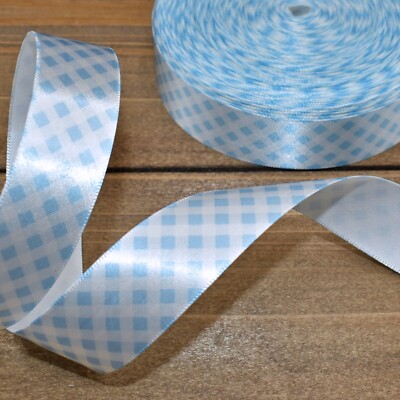 5 Yards Blue White Diagonal Gingham Lattice Satin Ribbon - 7/8" Wide | eBay