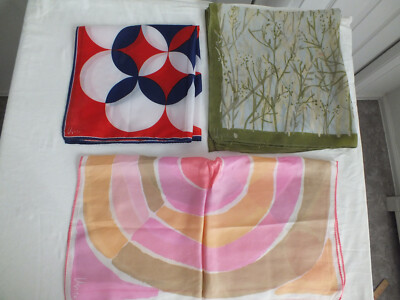 lot of 3 lady SCARVES Vera 1 ladybug Circles tree limbs trunks red blue ...