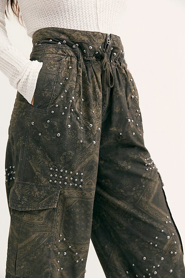 Free People Fly Away Studded Parachute Pants Print Size 4 | eBay