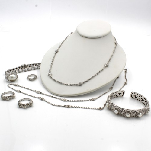 Judith Ripka Sterling CZ & Pearl Rings Bracelets & Necklaces Lot of 9 # ...