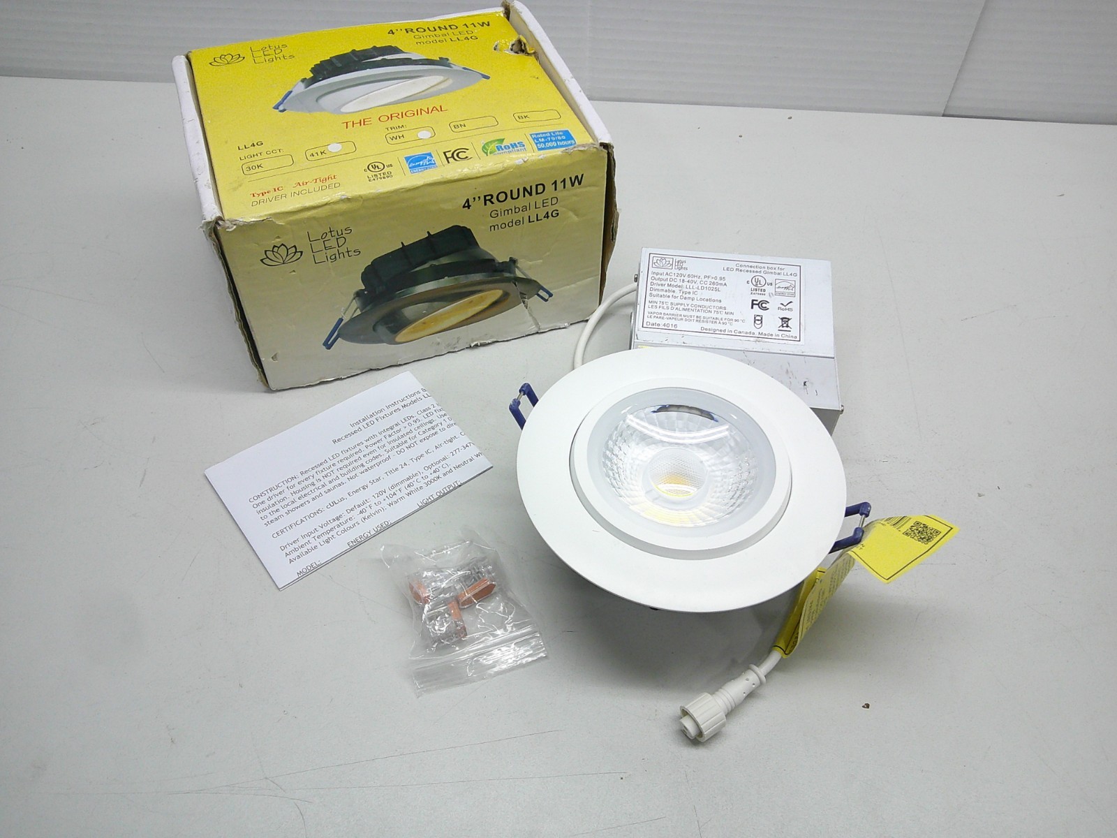 Lotus 4" Eyeball Gimbal LED Downlight 11W 4000K 1,050 Lumens 120V White ...