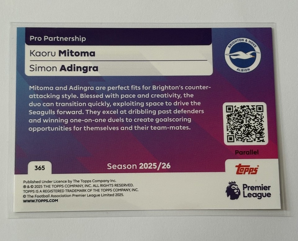 Topps Premier League Pro Partnership Mitoma And Adingra Yellow Sparkle ...