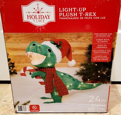 Holiday Light Up Plush T-Rex Dinosaur Yard Decoration 24" Long 1.5 ...