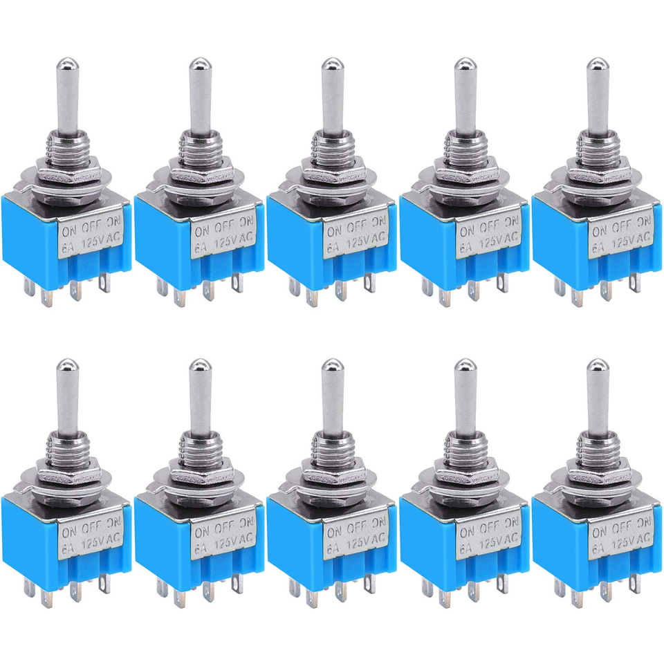 10pcs DPDT Mini Toggle Switch 6-Pin 3 Position ON/Off/ON Miniature ...