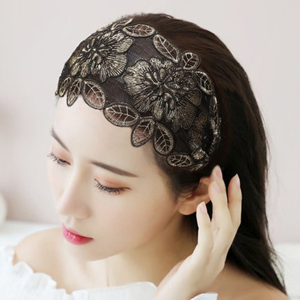 Non-slip Broadside Embroidery Flower Lace Hair Bands Floral Printed ...