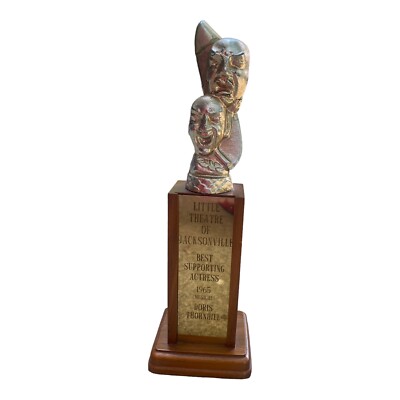 VTG 1960s Comedy & Drama Trophy Gold Metal Masks, Insert & Wooden Base ...
