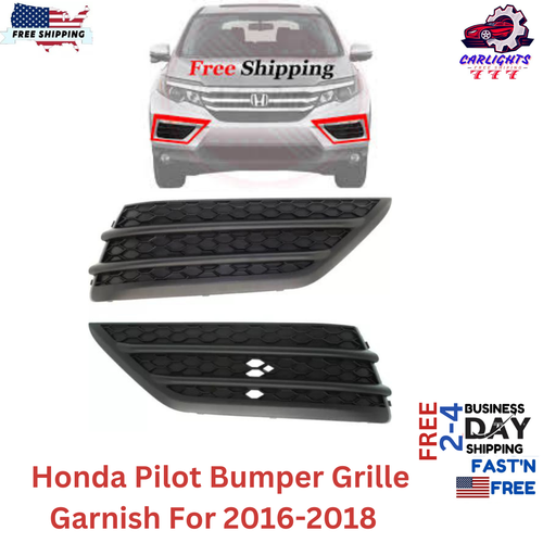 Fits Honda Pilot Bumper Grille Garnish For 2016-2018 Left and Right Set ...