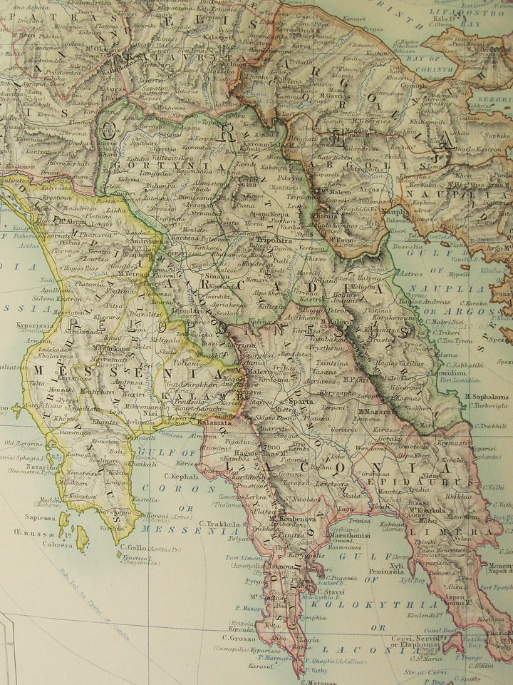1887 LARGE VICTORIAN MAP ~ GREECE ~ CORCYRA CYCLADES MOREA | eBay