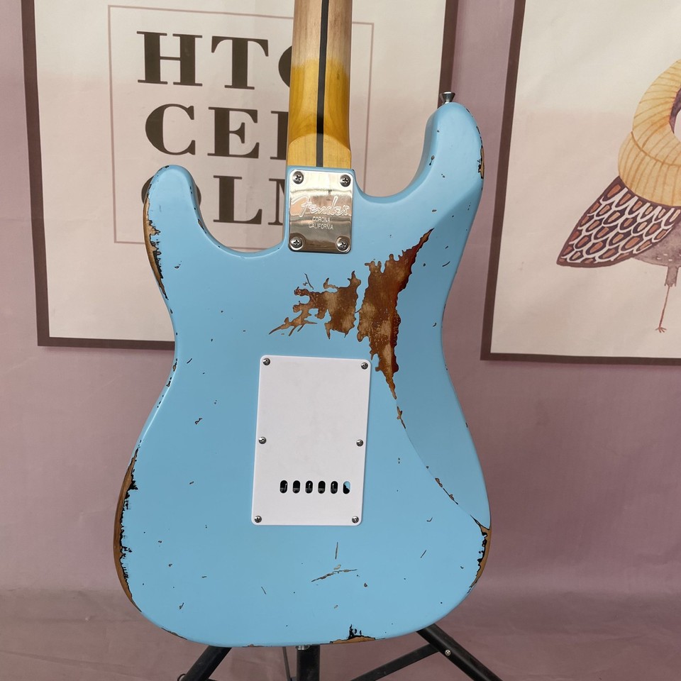 Handmade Vintage Relic Blue ST Electric Guitar SSS Pickups Maple ...