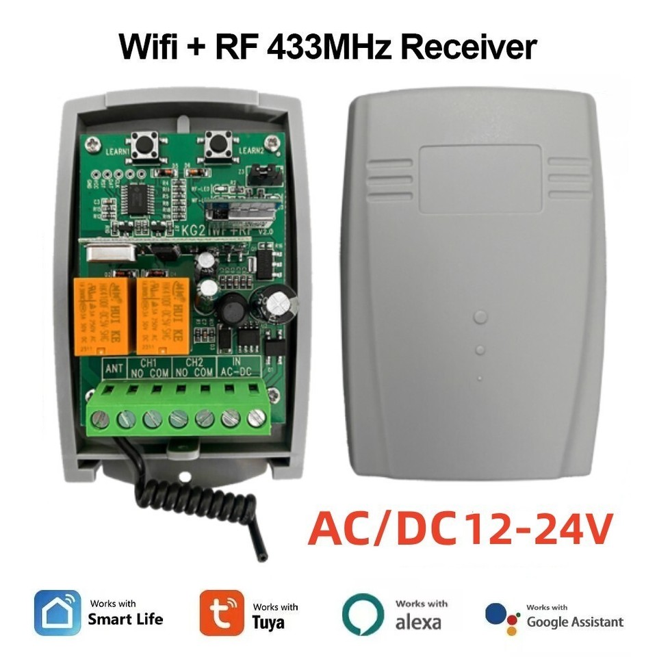 2CH Tuya WiFi 433mhz Garage Door Remote Control Receiver Switch DC AC ...