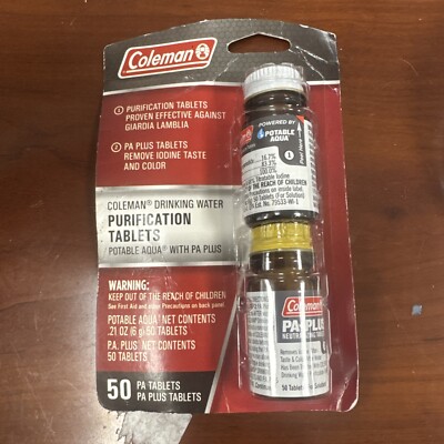 Coleman 50 Drinking Water Purification Tablets Potable Aqua with 50 PA ...
