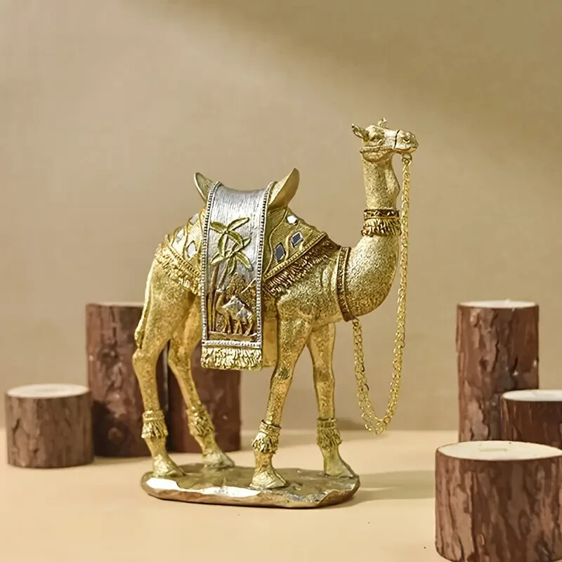 NEW 9" Elaborately Decorated Detailed Golden Camel Resin Figurine ...
