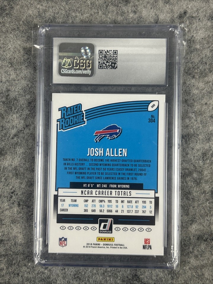2018 Panini Donruss Josh Allen Rated Rookie #304 CSG 10 Gem Mint ...