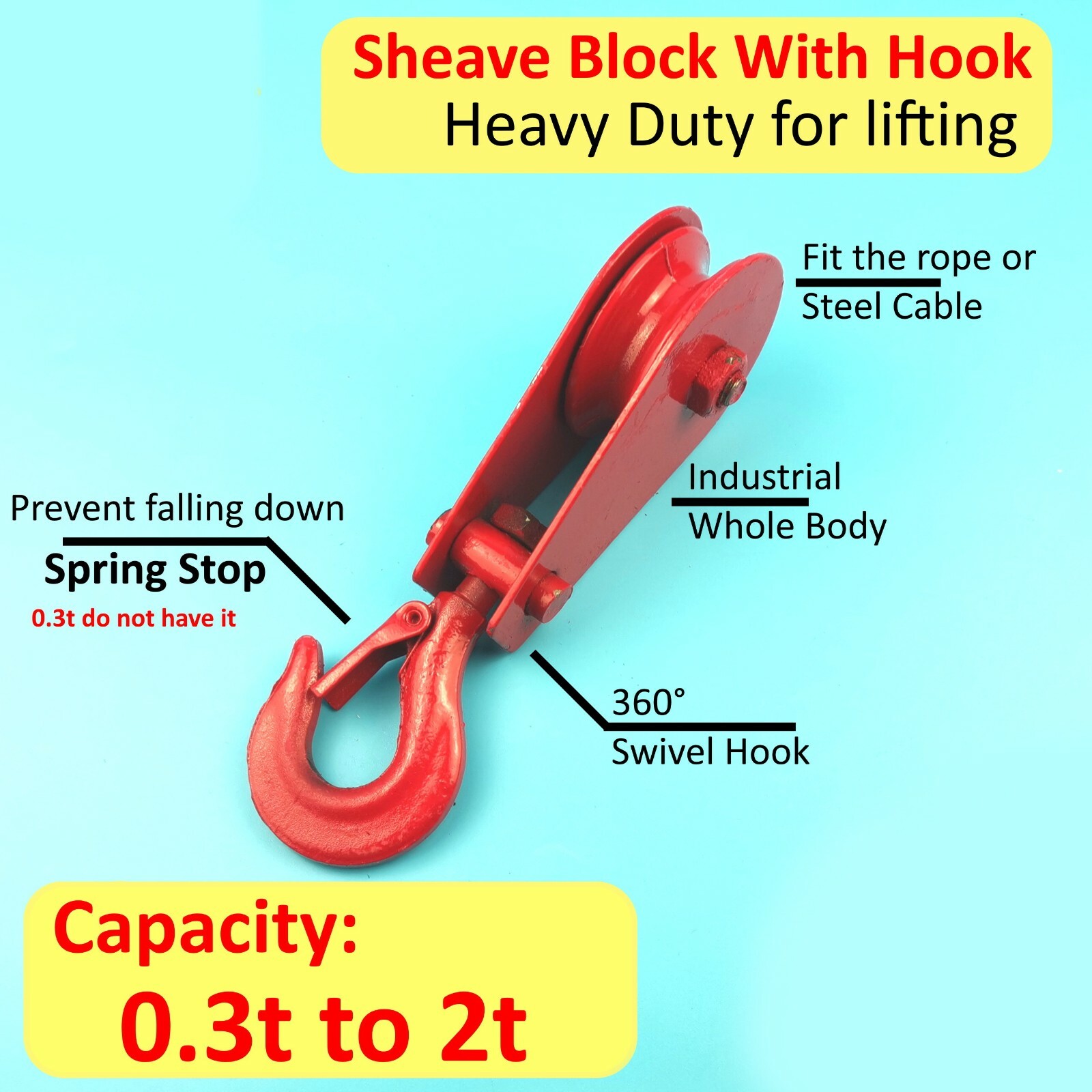 Sheave Block With Hook SINGLE PULLEY STEEL WHEEL LIFTING HOIST Industry ...