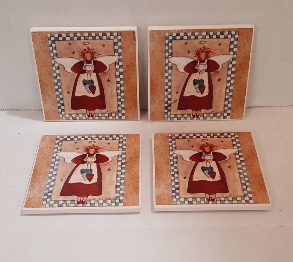 Coasters AbsorbaStone Primitive Angel Coasters Cork Back Set of 4 ...