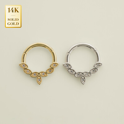 14K Solid Gold Cubic Zirconia Evil Eye Septum Ring Piercing Cartilage ...