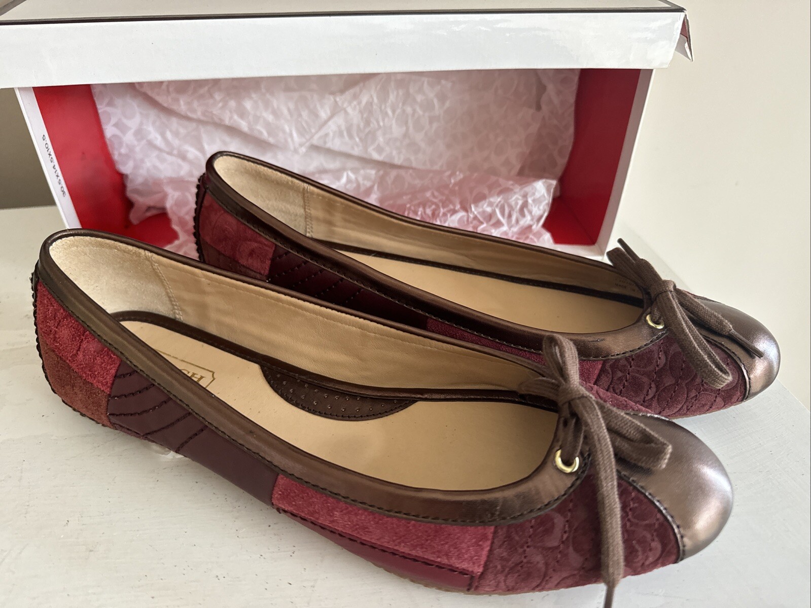 COACH Joan Mosaic Bordeaux Multi Maroon Ballet Flats … - Gem