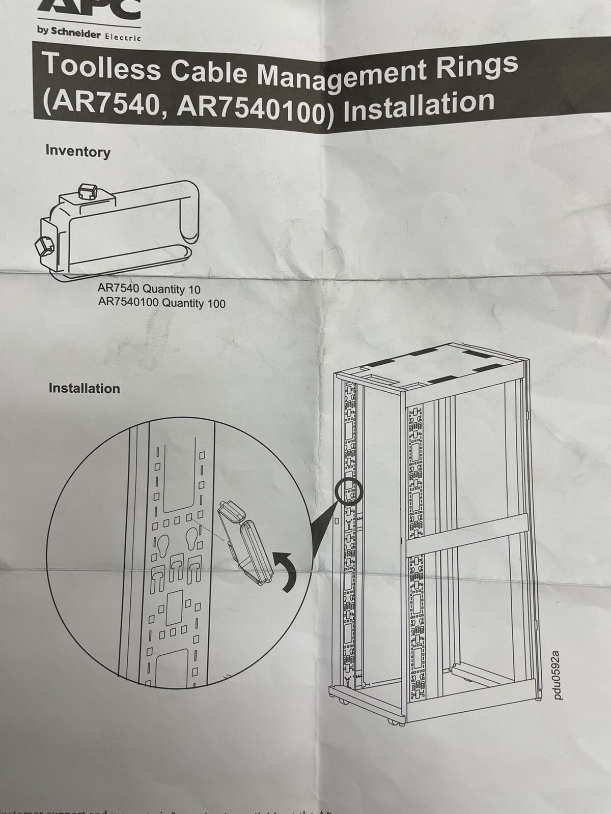 APC Schneider Electric It USA AR7540 Toolless Cable Management Rings ...