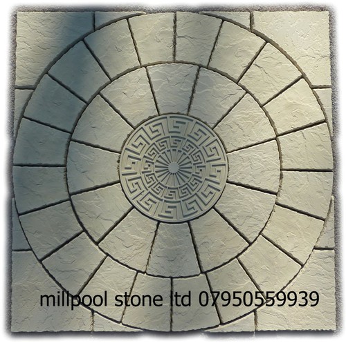 1.8M BUFF GREEK KEYSTONE PAVING CIRCLE SQ OFF PATIO SLABS (DELIVERY ...