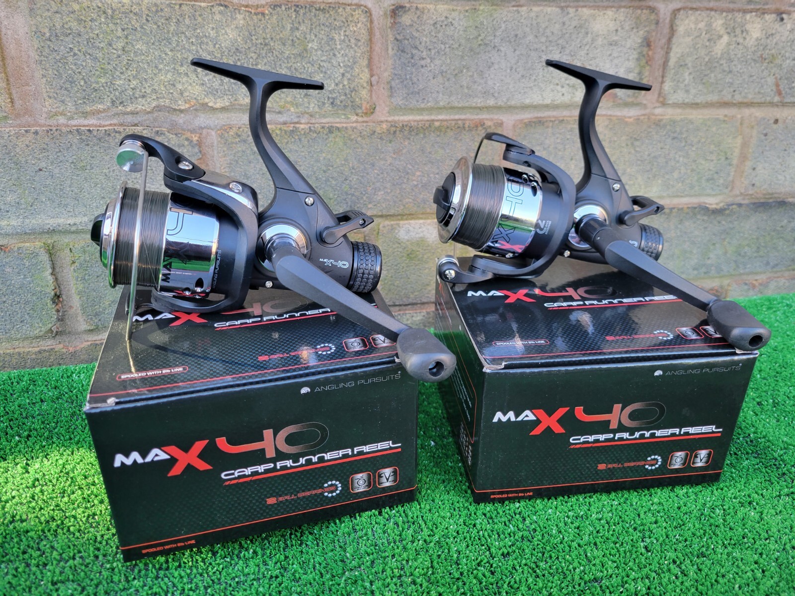 2 CARP FISHING REELS NGT ANGLING PURSUITS MAX 40 2 BB LOADED 8LB LINE ...