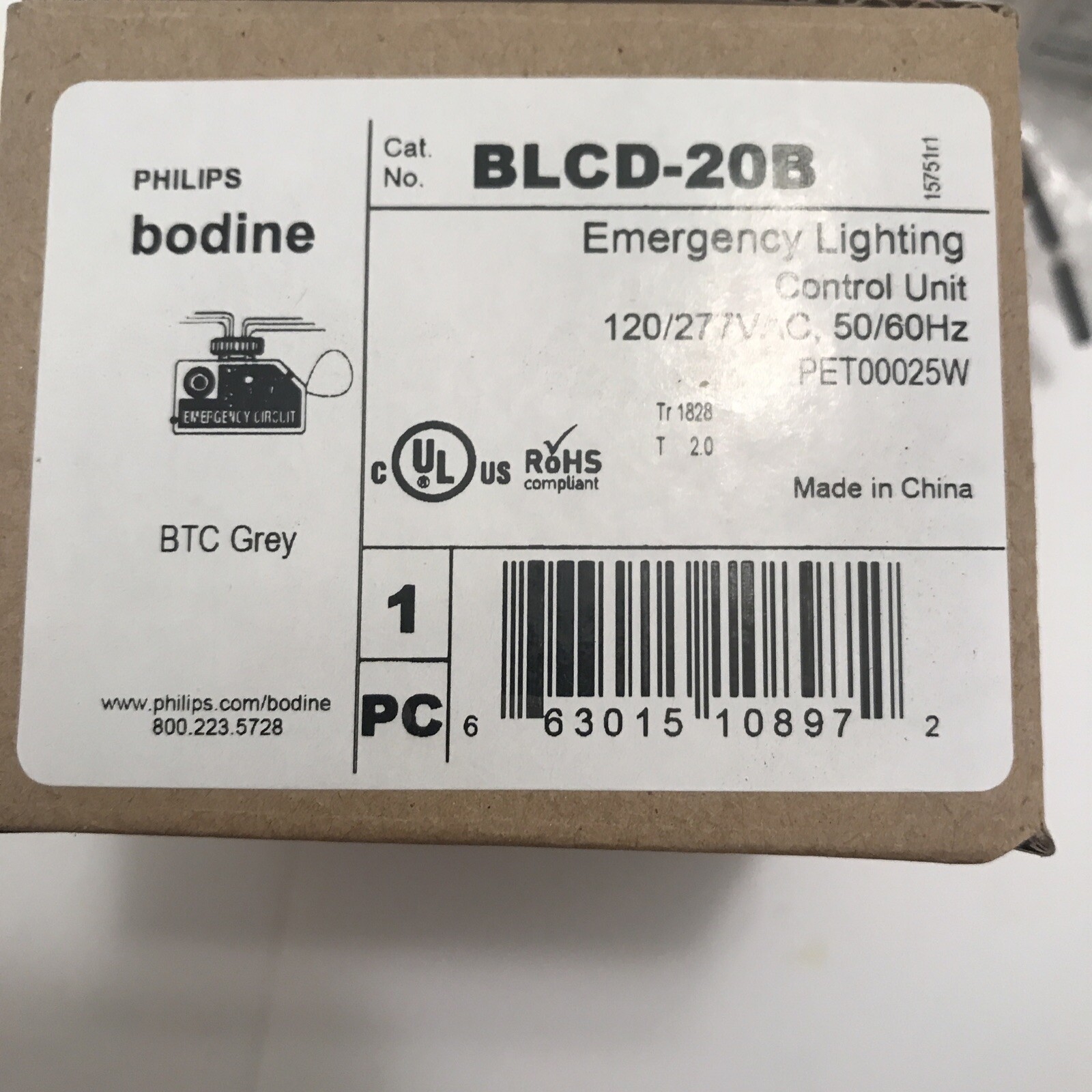 Philips BLCD20B Bodine Emergency Lighting Control Unit - White for sale ...