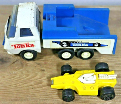 Vintage Tonka Mini Indy Race Car Transporter Hauler With Yellow Car ...