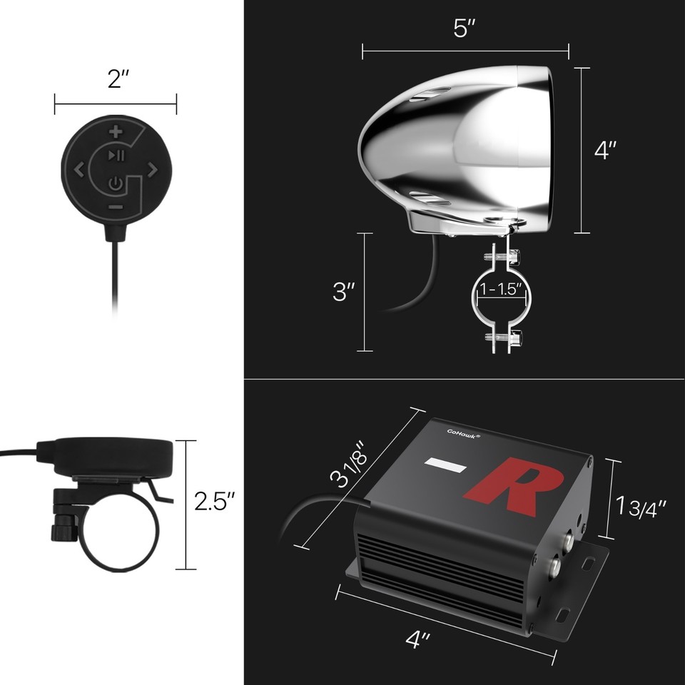 Waterproof Bluetooth Motorcycle Stereo Speakers Audio Radio System ATV ...