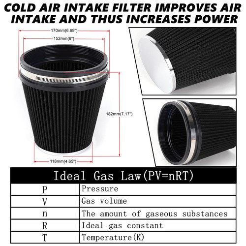 BLACK Short 6" 152mm Inlet Truck Air Intake Cone Replacement Dry Air ...