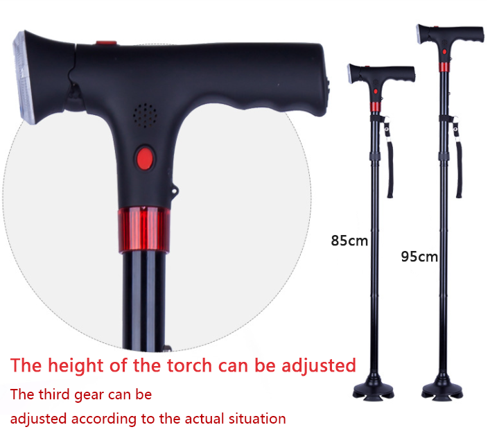 Folding Adjustable Walking Stick Cane with LED Torch & Alarm button ...