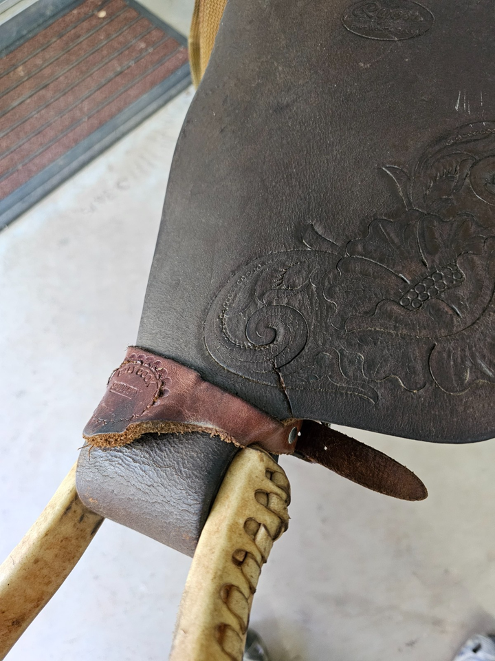 Used Older 15" Ryon Brown Leather Roping Saddle with some Tooling | eBay