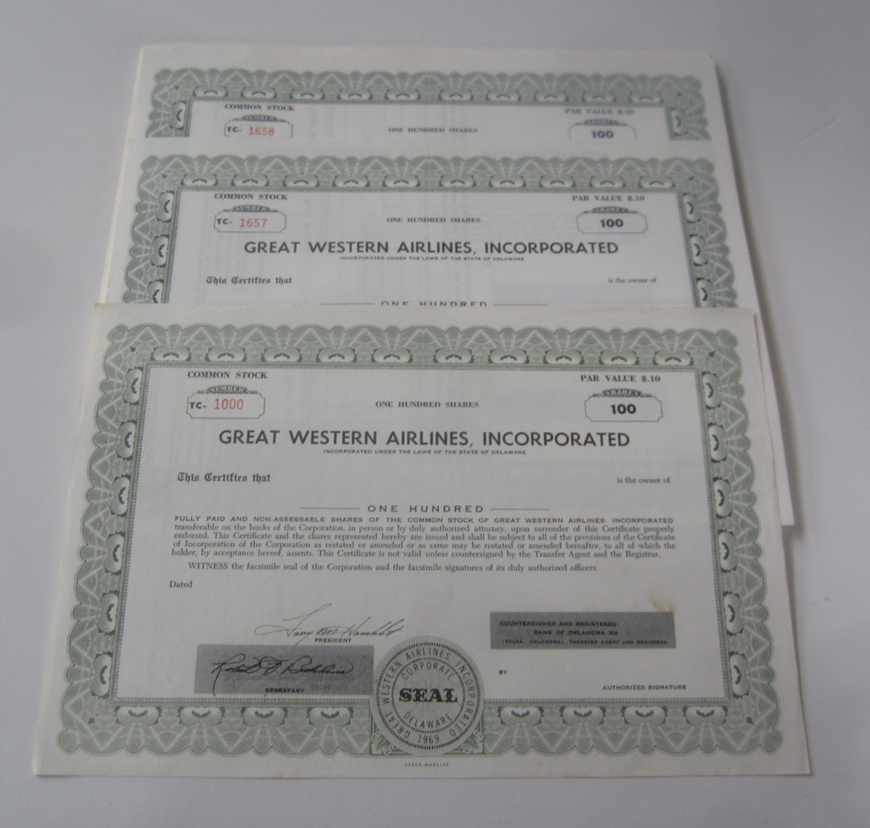 Wholesale Lot of 50 - GREAT WESTERN AIRLINES Inc Stock Certificates ...