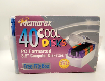 Memorex Cool Floppy 39 Disks PC Formatted 3.5" Diskettes File Open Box ...