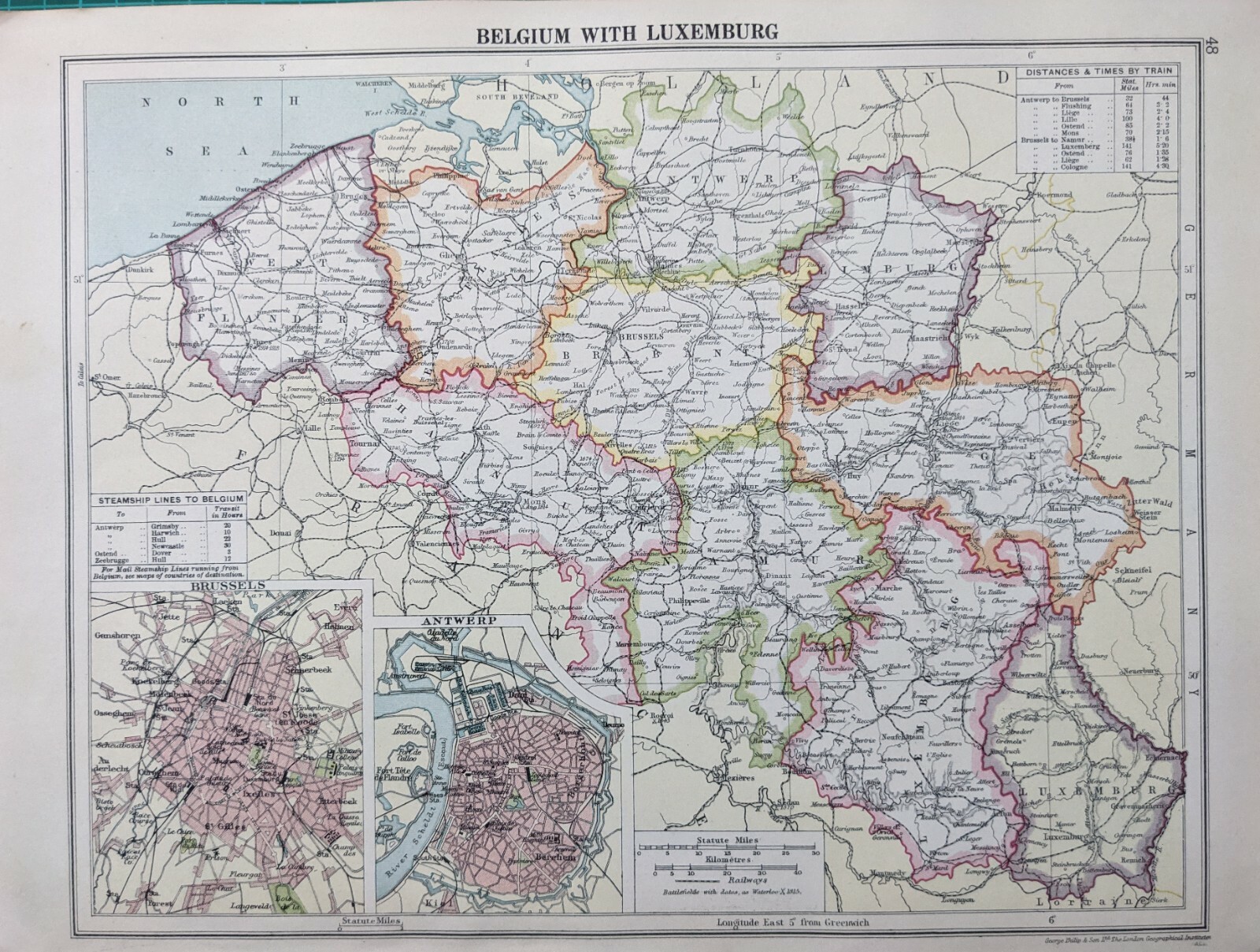 1928 Mappa Belgio Con Occidente Fiandre Brabante Anversa Bruxelles ...